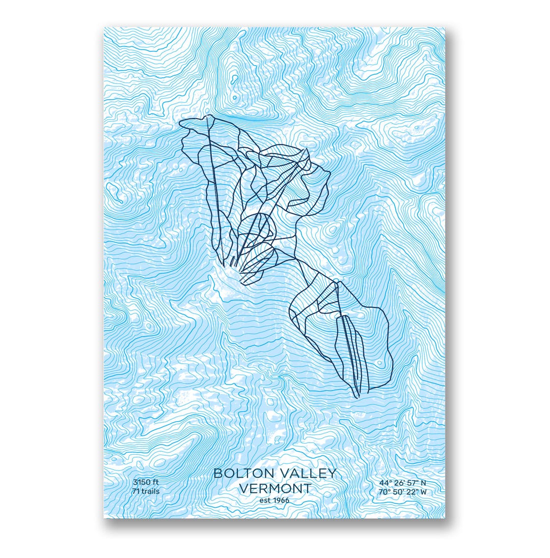 Bolton Valley Ski Trails Topographic Map Art | Vermont - Etsy