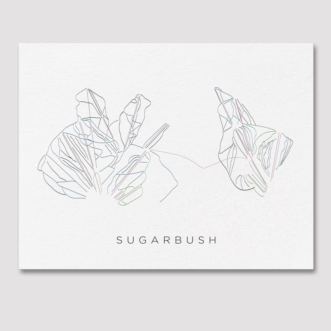 Sugarbush and Mt Ellen Ski Trail Map Art | Minimalist Vermont Ski Print ...