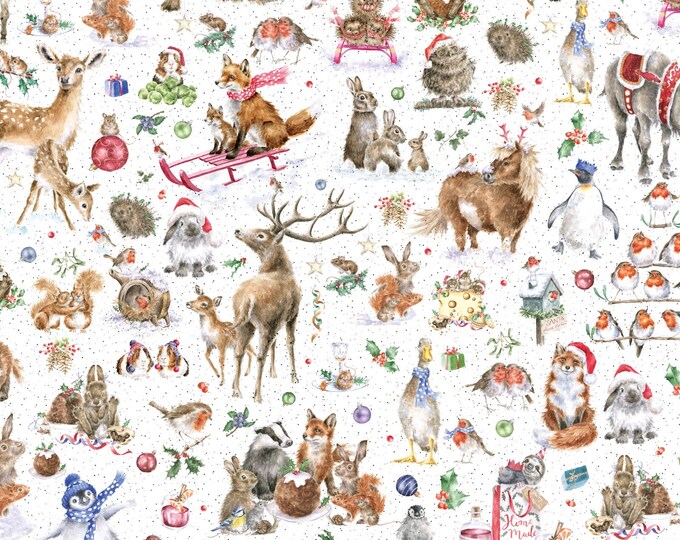 One Snowy Day Managerie Woodland Animal Christmas Fabric by Maywood ...