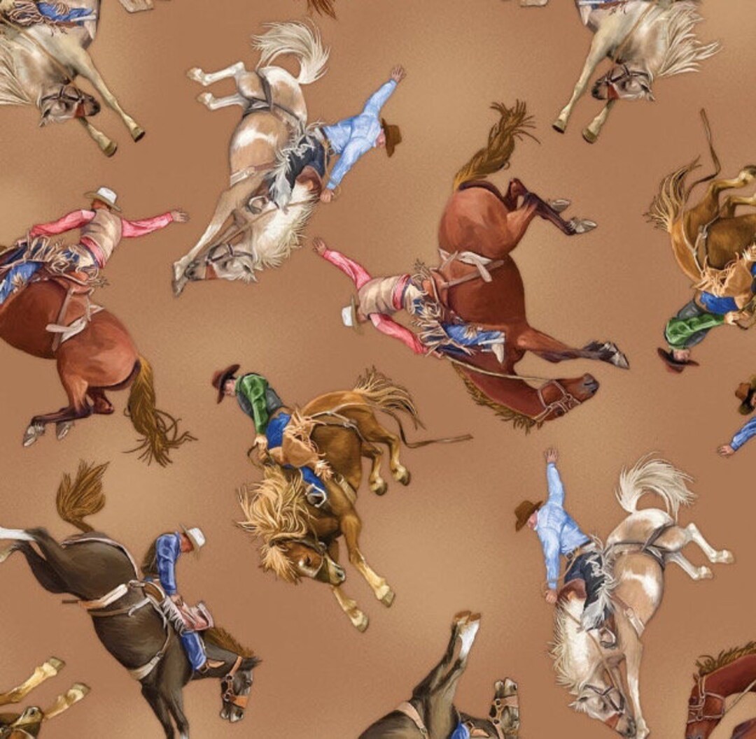 Yellowstone Cowboy and Horses Fabric 100% Cotton Fabric Western, Rodeo ...