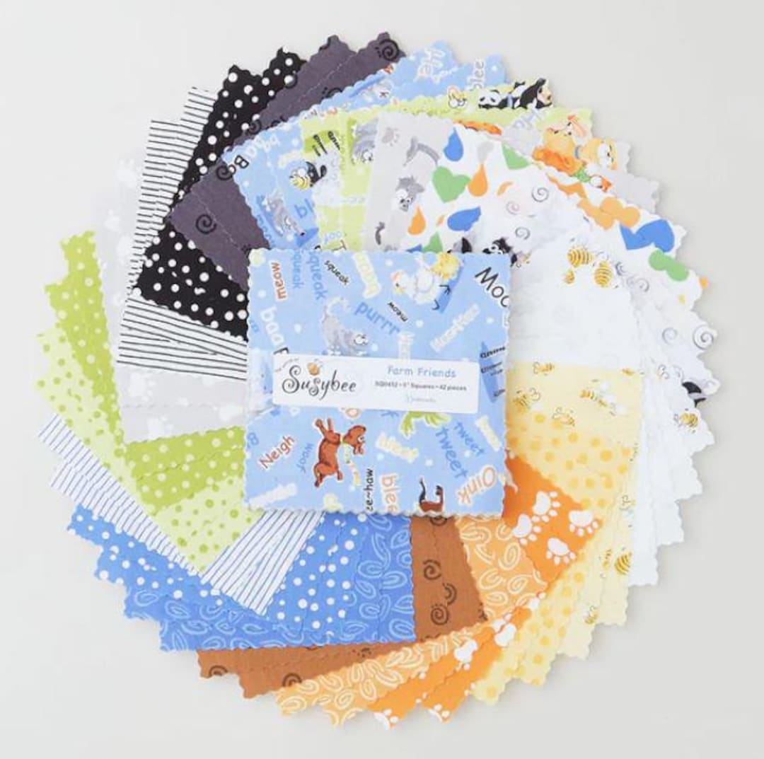 Farm Friends Charm Pack - 5" Squares - 42 Pieces Pre-cut Cotton Fabric ...