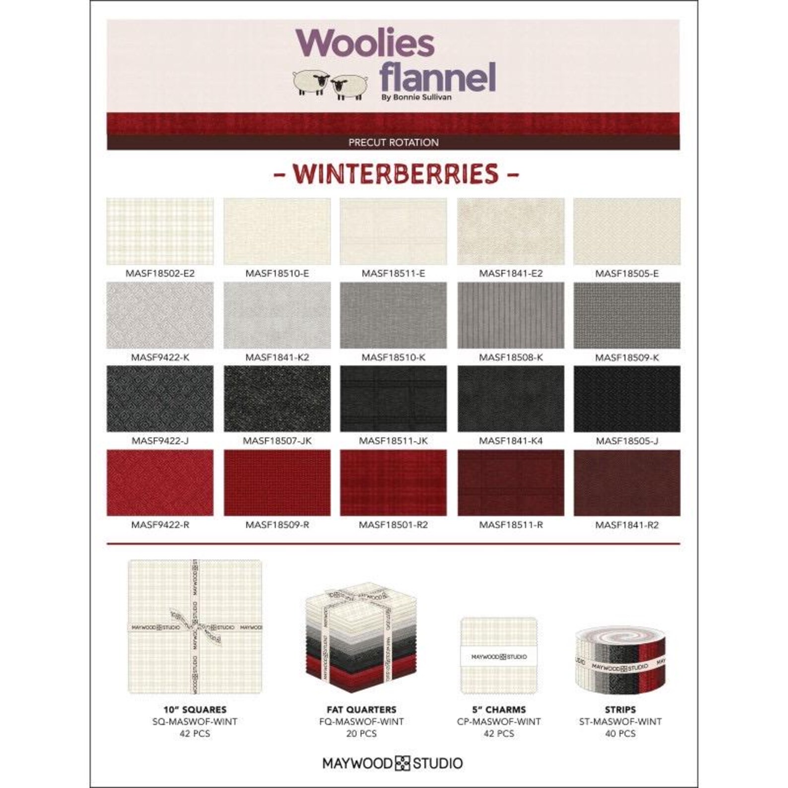 Woolies FLANNEL Winterberries Fabric Layer Cake - 10" X 10" Pre-cut ...