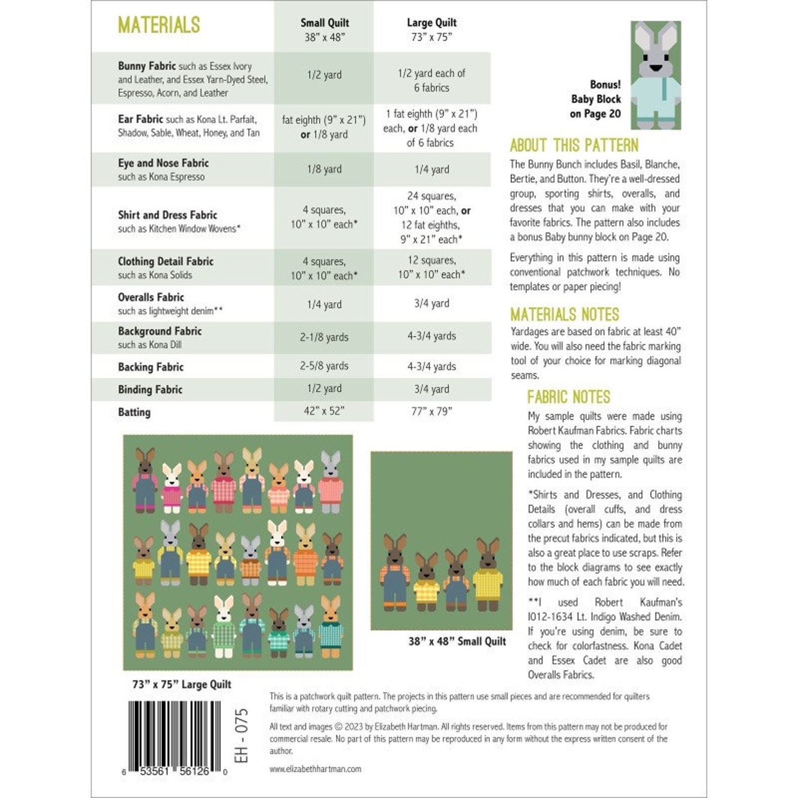 THE BUNNY BUNCH Quilt Pattern by Elizabeth Hartman - Easter Bunny Quilt ...