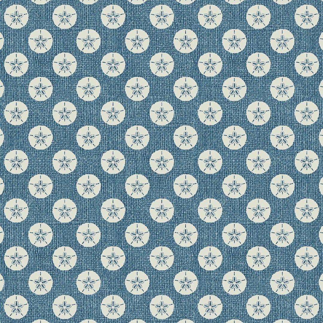 Burlap Coastal Sand Dollar Cotton Fabric in Marine Blue by Benartex ...