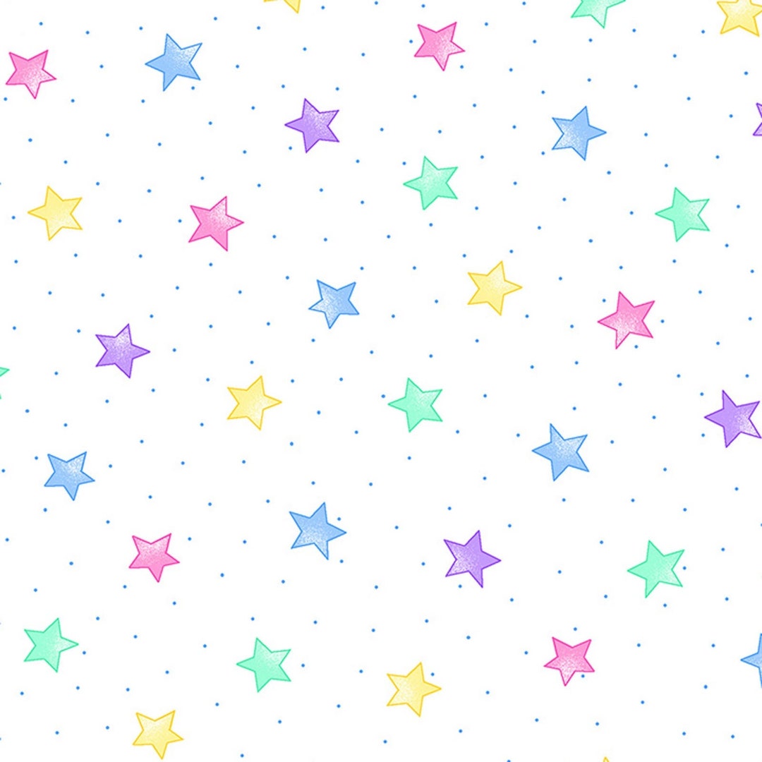 Pastel Stars on White FLANNEL Fabric - Comfy Flannel by A.E. Nathan ...