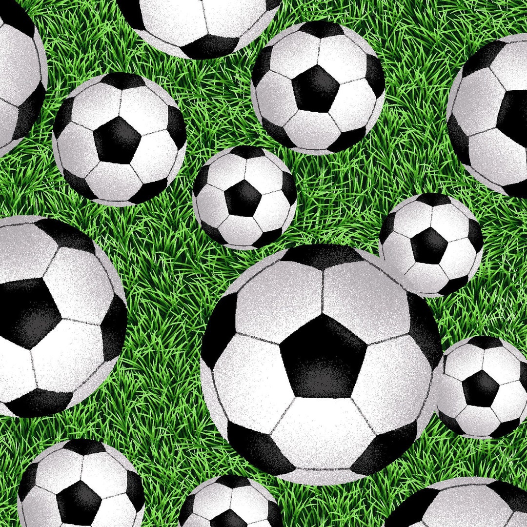 Soccer Cotton Fabric - Born to Score Tossed Soccer Balls on Green Turf ...