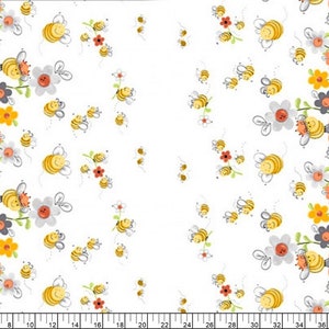 Sweet Bees Border Print Honey Bee and Flowers Cotton Quilt Fabric by ...