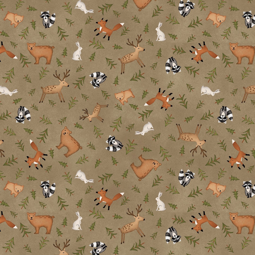 The Mountains Are Calling FLANNEL Fabric Animal Toss in Brown by Henry ...