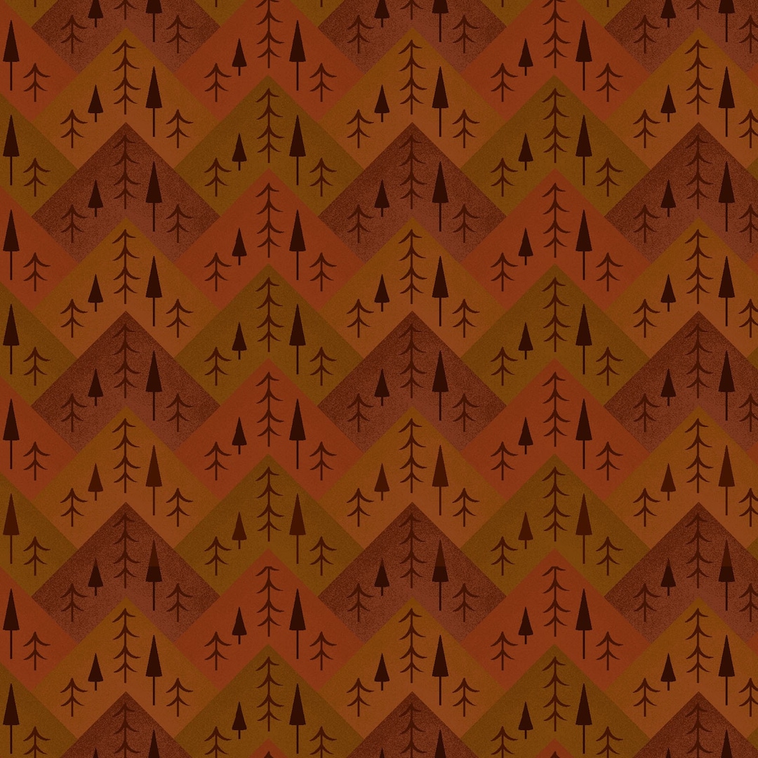 The Mountains Are Calling FLANNEL Fabric Tree Mountain Zig Zag in Rust ...
