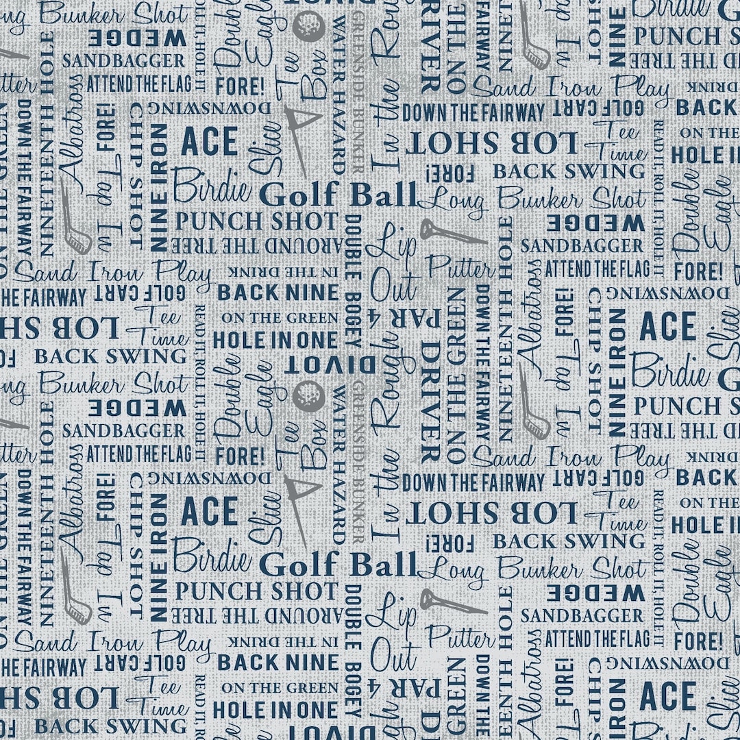 Golf Phrases Cotton Quilt Fabric Fore in Pewter by Clothworks CLTY3751 ...