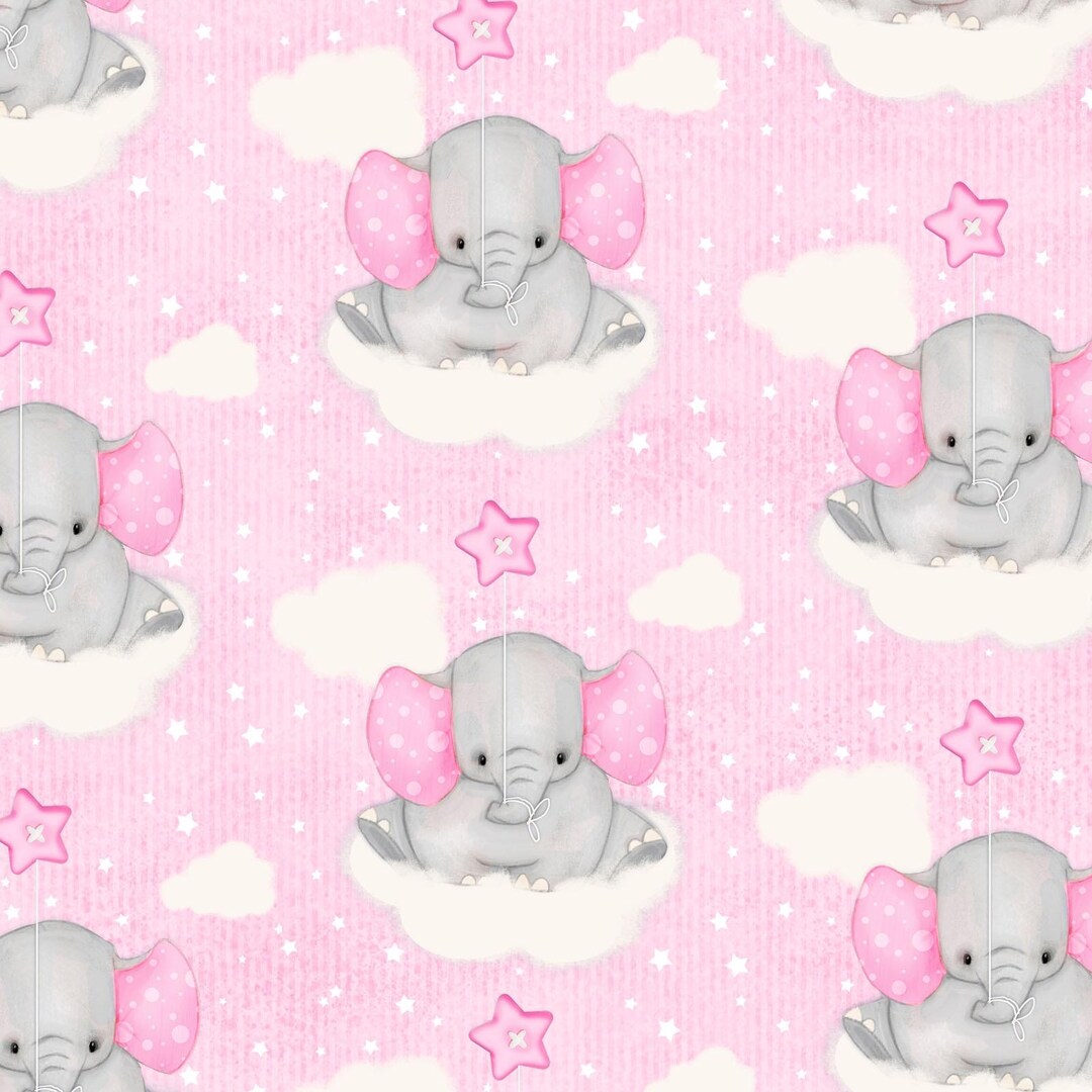 Baby Elephant FLANNEL Fabric on Pink - Comfy Flannel Prints Cotton ...