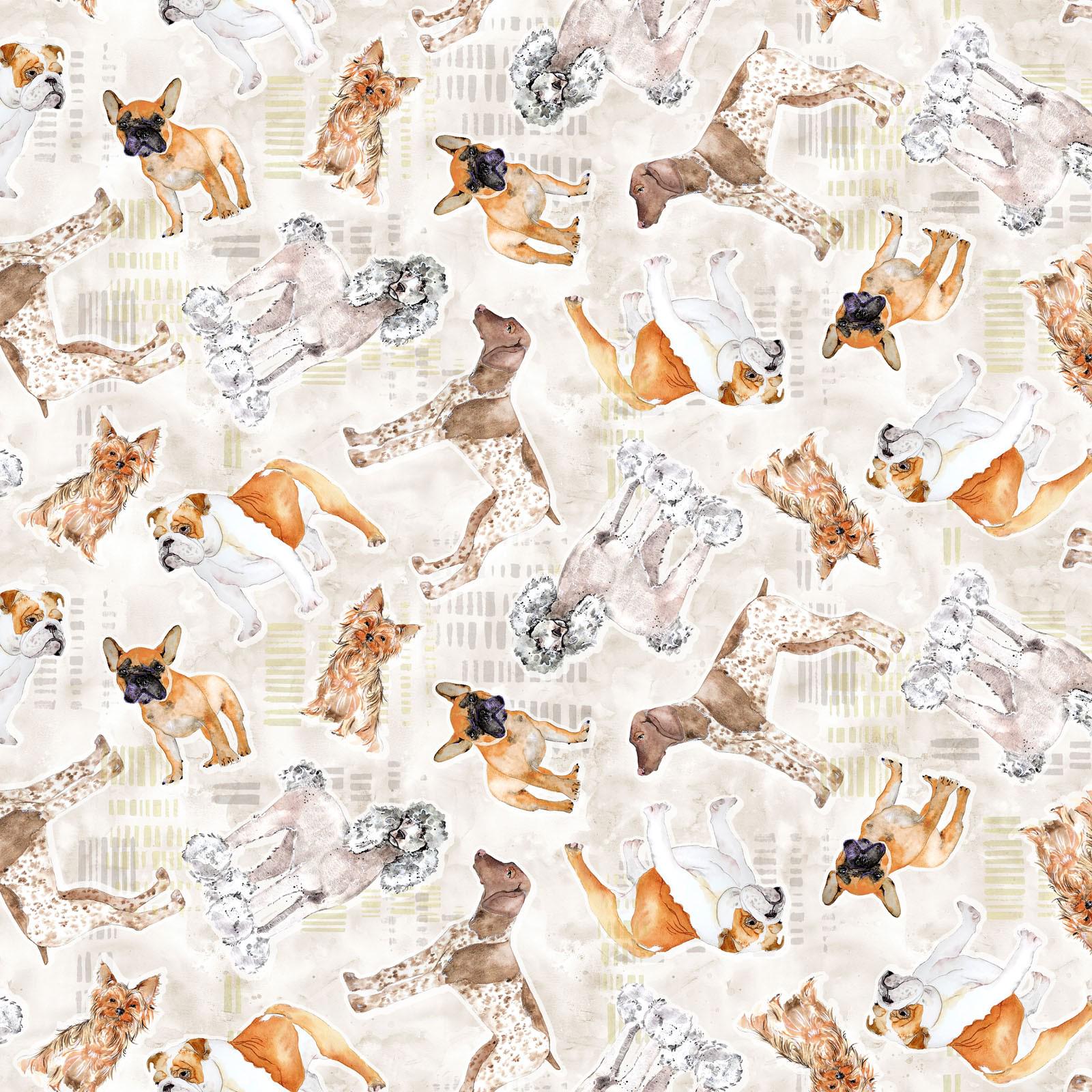 Best Friends Tossed Dogs Fabric Taupe - Cotton - Clothworks - Designer ...