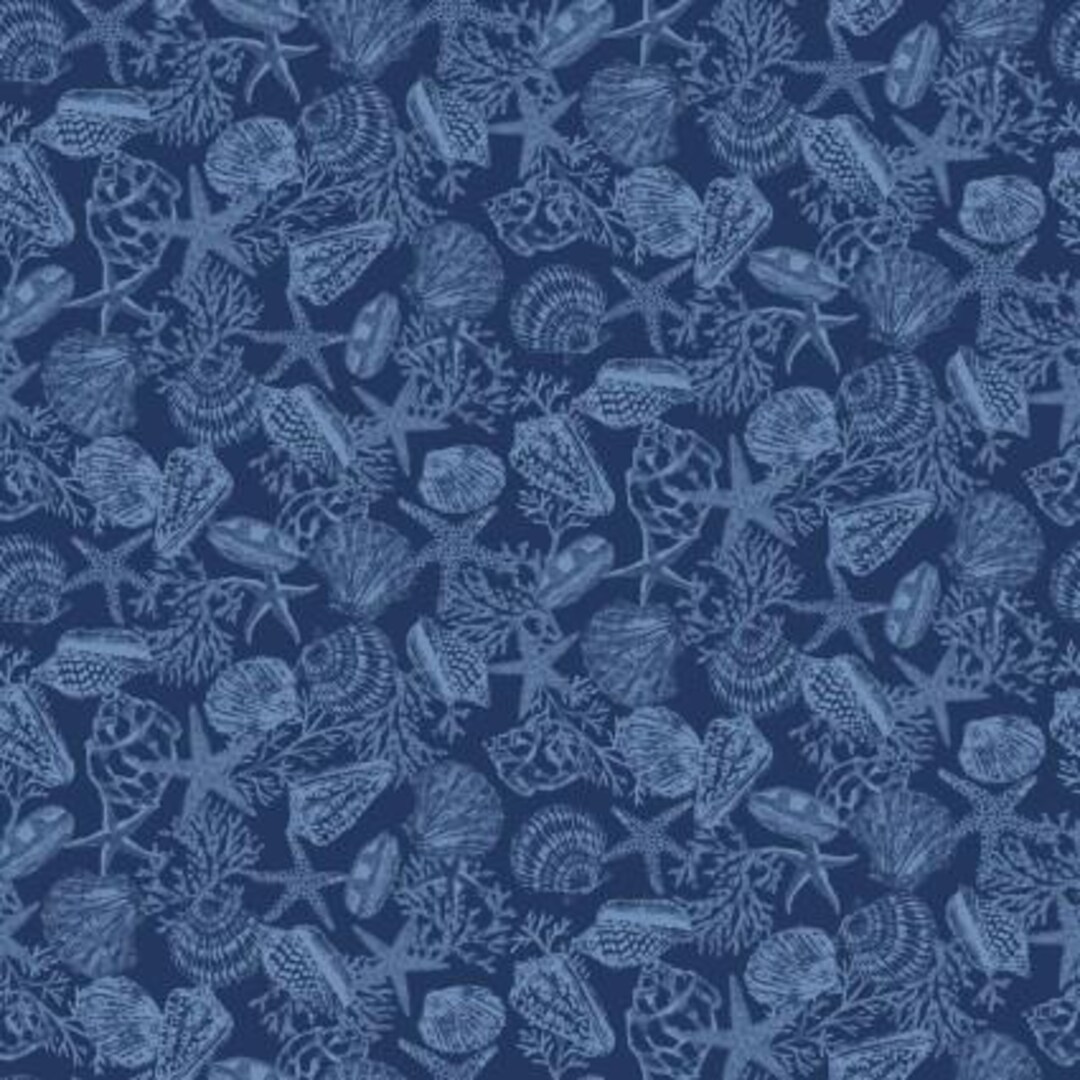 Tonal Blue Sea Shells - Cobalt Seas by Andrea Tachiera for Henry Glass ...