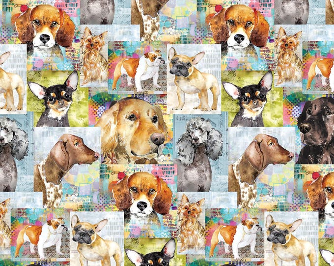 Best Friends Collage Dogs Fabric Color - Cotton - Clothworks - Designer ...