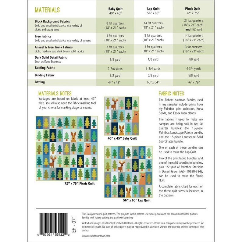 Lookout Quilt Pattern by Elizabeth Hartman - Forest Animals and Trees ...