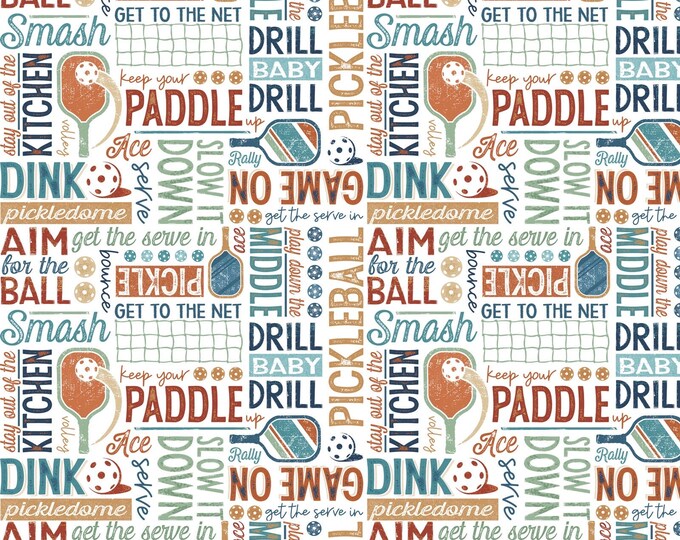 Pickleball Champ Fabric - 4-way Text in White - P&B Textiles ...
