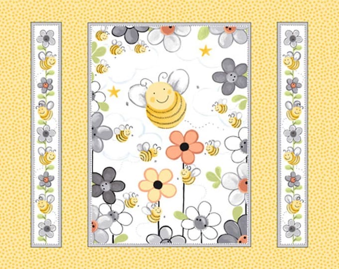 Sweet Bees Quilt Panel - Honey Bee and Flowers Cotton Fabric by World ...