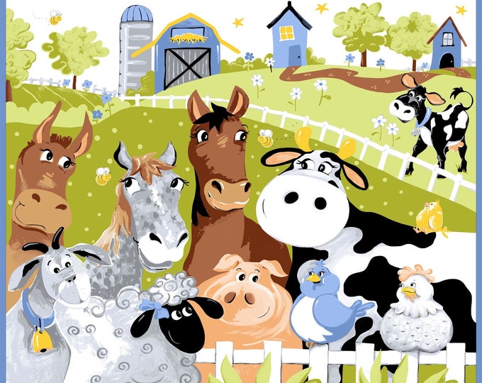 Barnyard Blues Farm Animal Quilt Panel - 36” Play Mat - Cotton Fabric by World of Susybee - Etsy