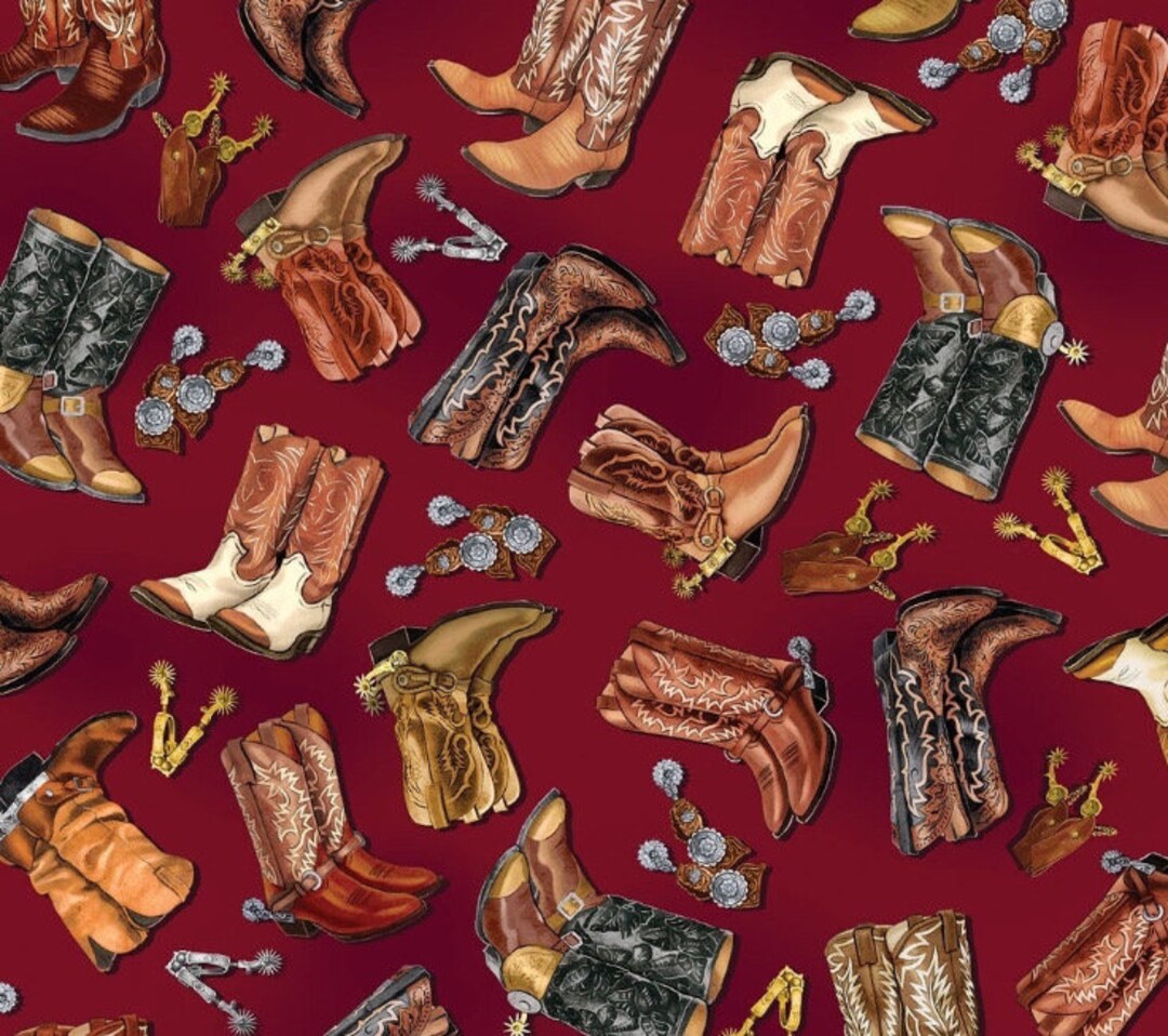 Yellowstone Cowboy Boots Fabric in Red - 100% Cotton Fabric - Cowgirl ...
