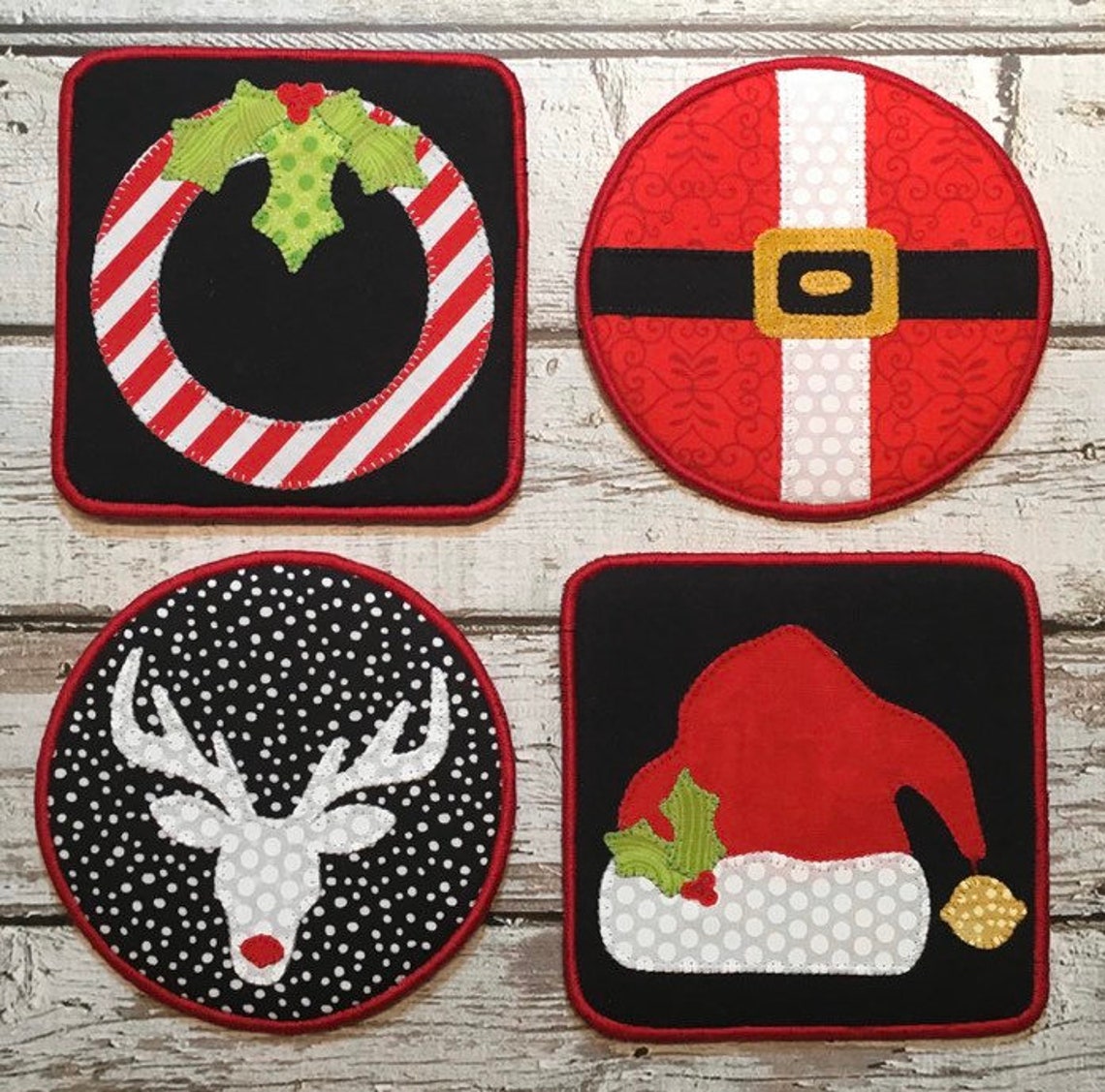 Coasting Into Christmas Appliqué Quilted Coaster Pattern by | Etsy
