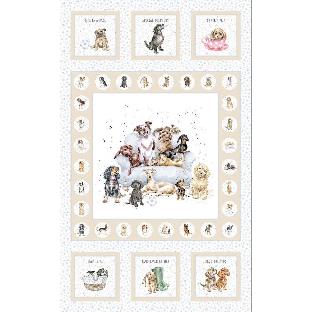 Whiskers & Paws Dog Quilt Panel 27" by Maywood Studio Cotton Quilt ...