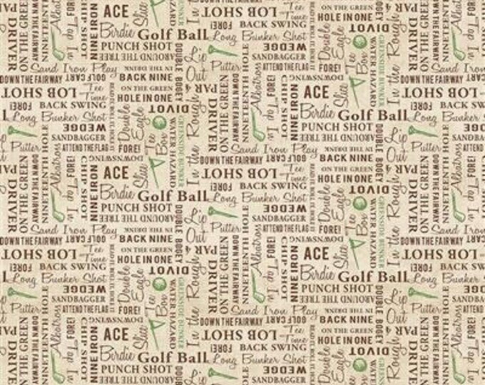 Golf Phrases Cotton Quilt Fabric - Fore! in Tan/khaki by Clothworks ...