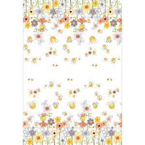 Sweet Bees Border Print Honey Bee and Flowers Cotton Quilt Fabric by ...