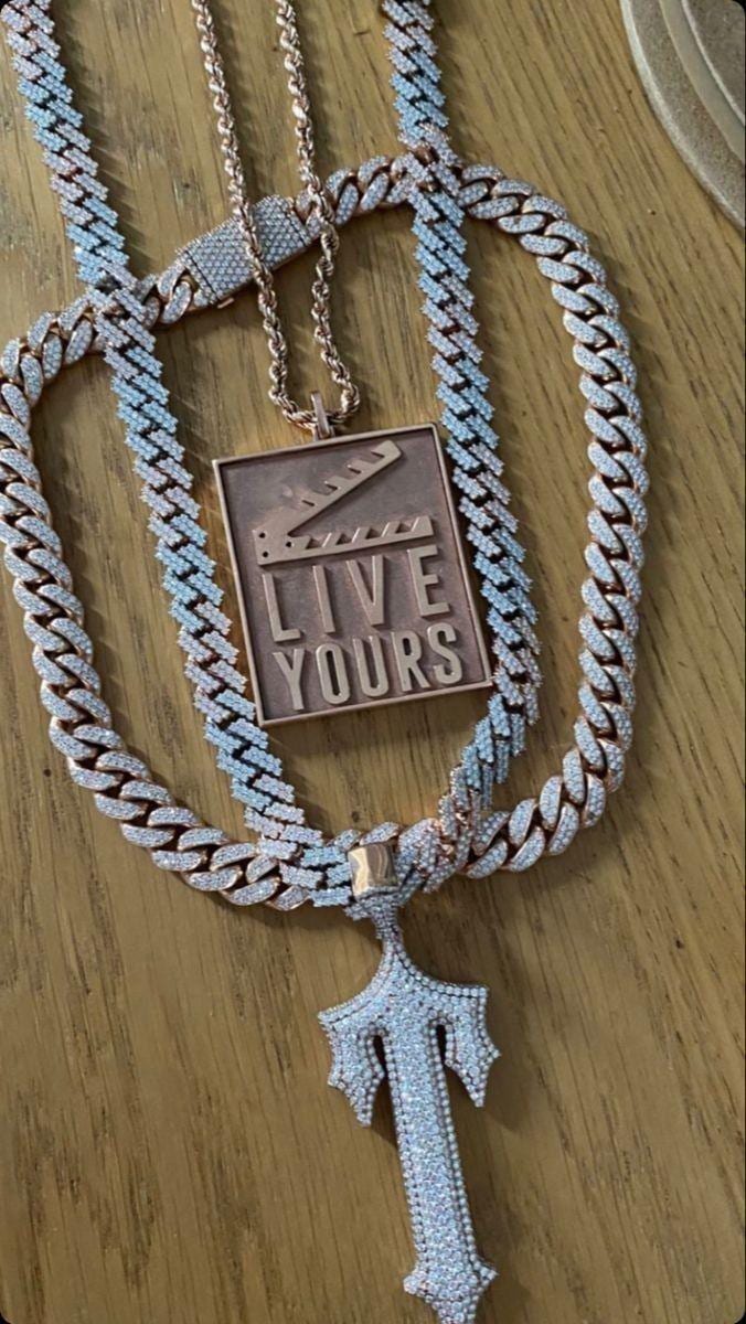Trapstar Cuban Chain Iced Out With T Pendant - 50cm, Stainless Steel ...