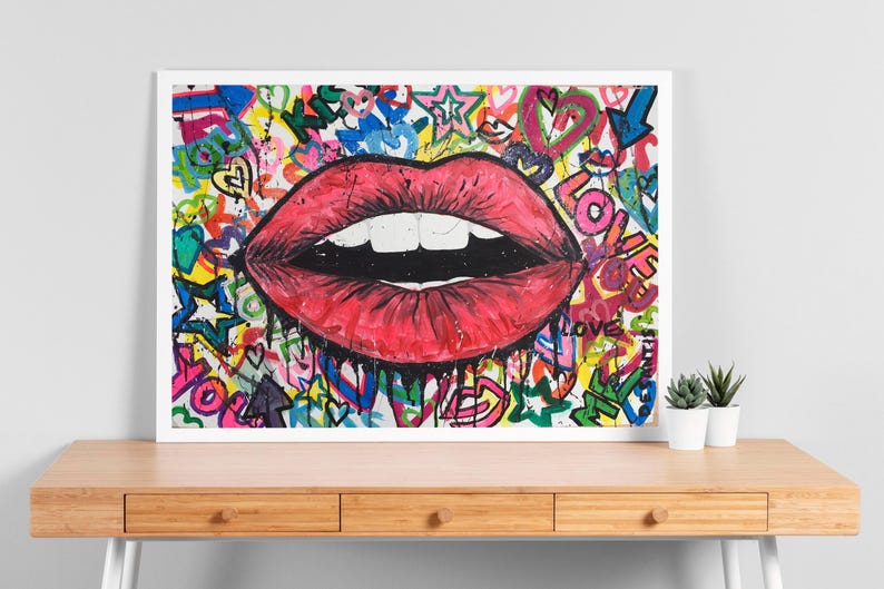 Graffiti Lip Canvas Wall Art, Pop Art Lip Canvas Print, Artistic Lip ...