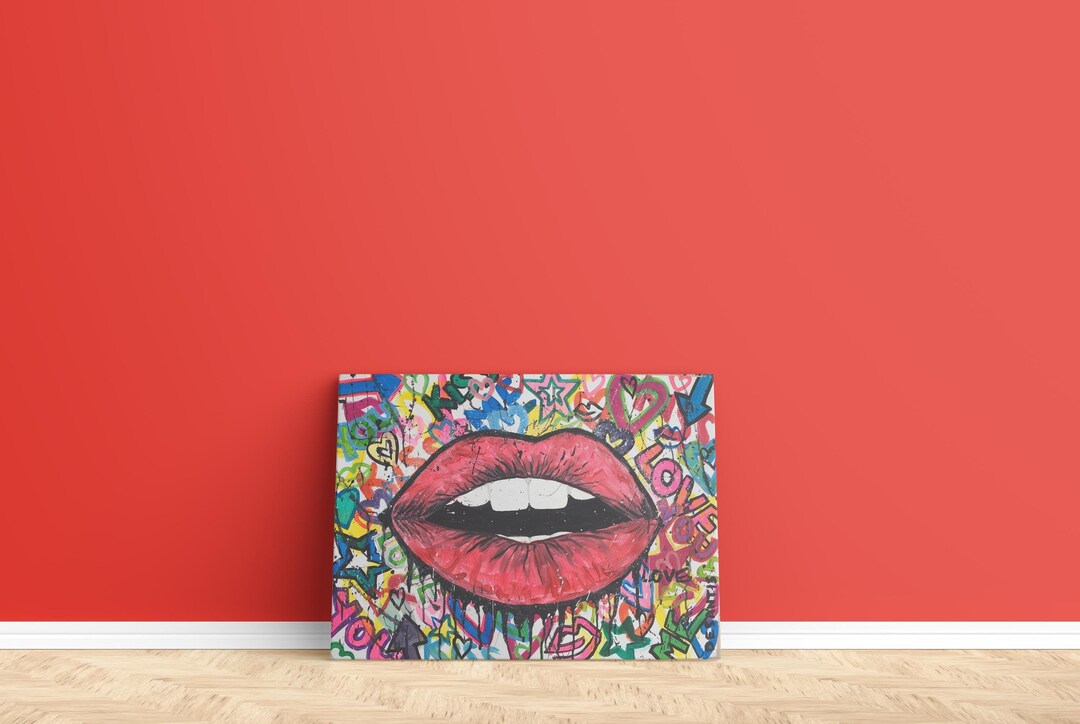 Graffiti Lip Canvas Wall Art, Pop Art Lip Canvas Print, Artistic Lip ...