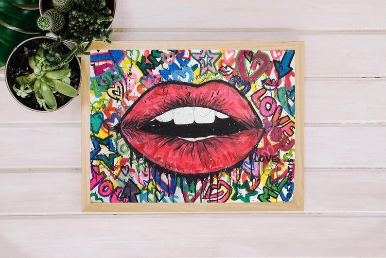 Graffiti Lip Canvas Wall Art, Pop Art Lip Canvas Print, Artistic Lip ...