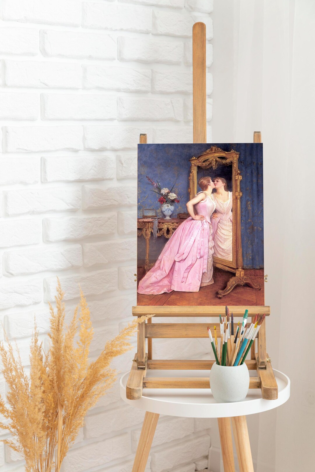Woman Looking in the Mirror Vintage Wall Art, Woman Portrait, Antique ...