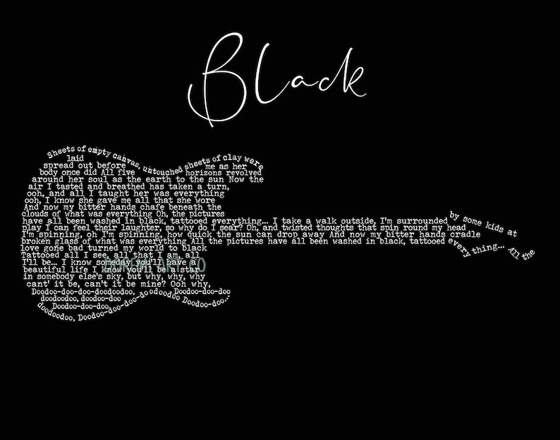 Black-guitar Shaped Lyrics-in Black Wallart-music Gift-word Art Guitar ...