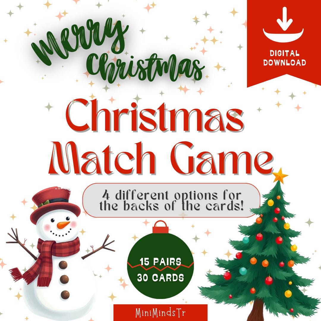 Christmas Memory Cards Printable Holiday Match Game for Kids, Festive ...