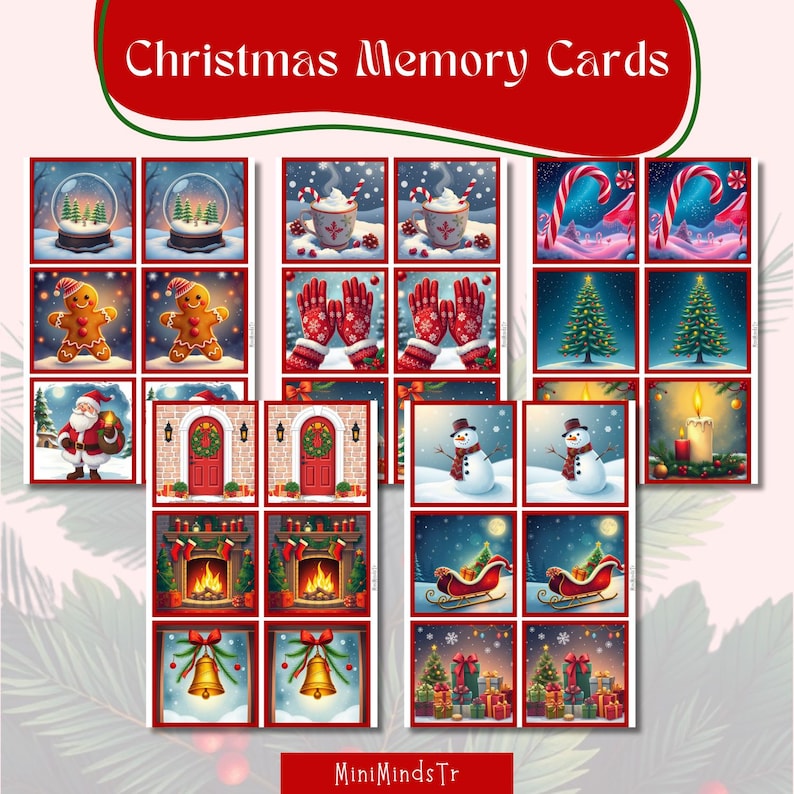 Christmas Memory Cards Printable Holiday Match Game for Kids, Festive ...