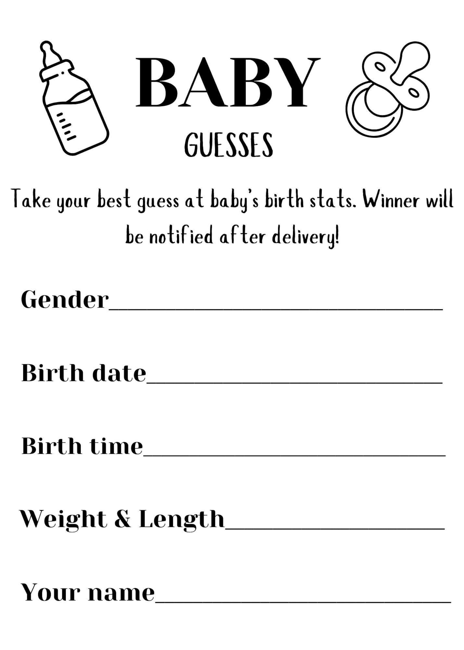 Baby Guessing Game Printable Cards - Etsy