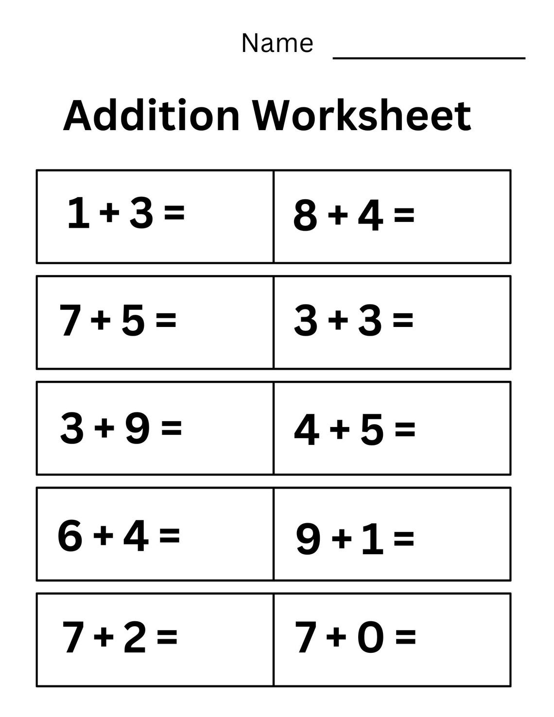 Addition Worksheets, 5 Printable Sheets for Kindergarten-1st Grade-2nd ...