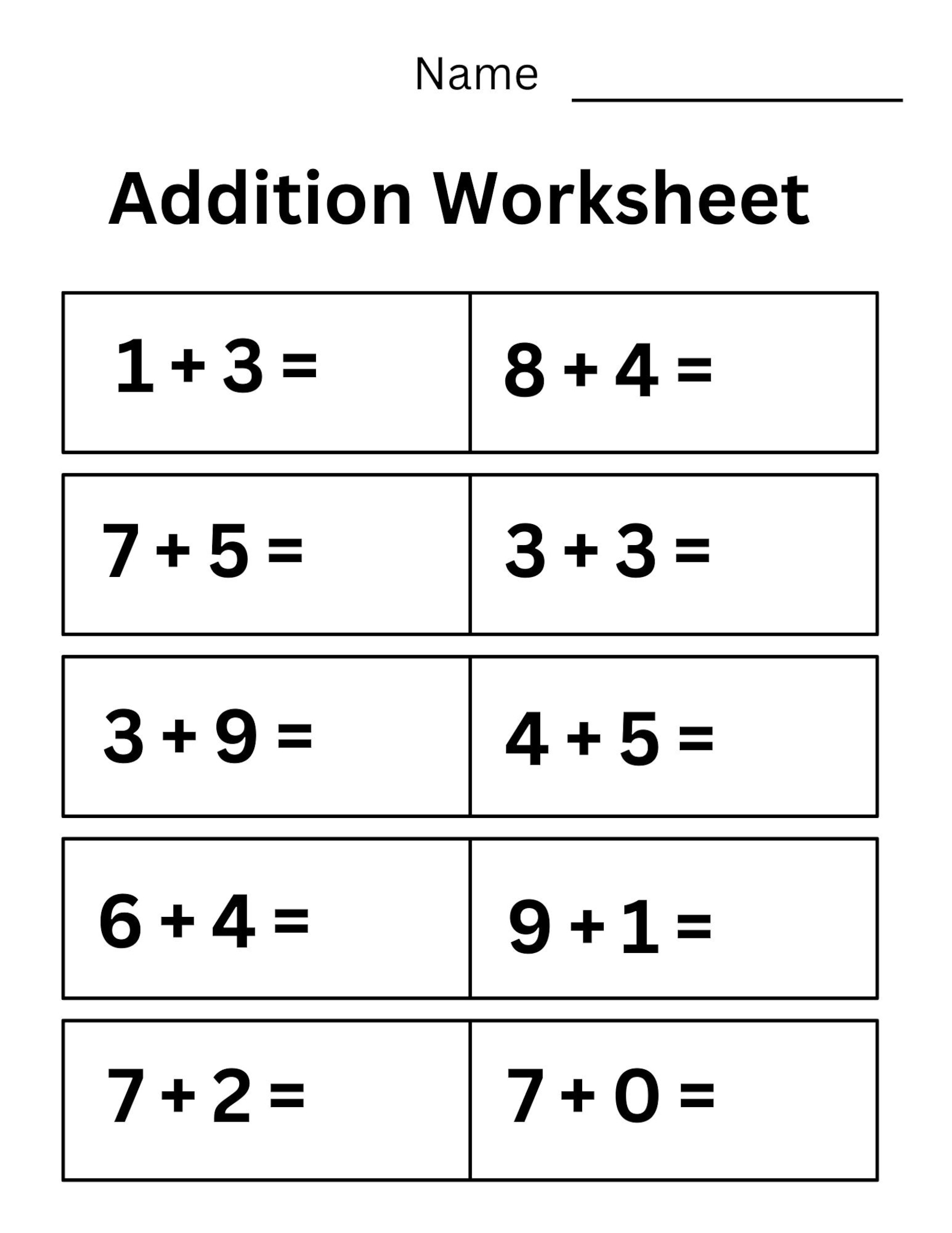 Addition Worksheets, 5 Printable Sheets for Kindergarten-1st Grade-2nd ...