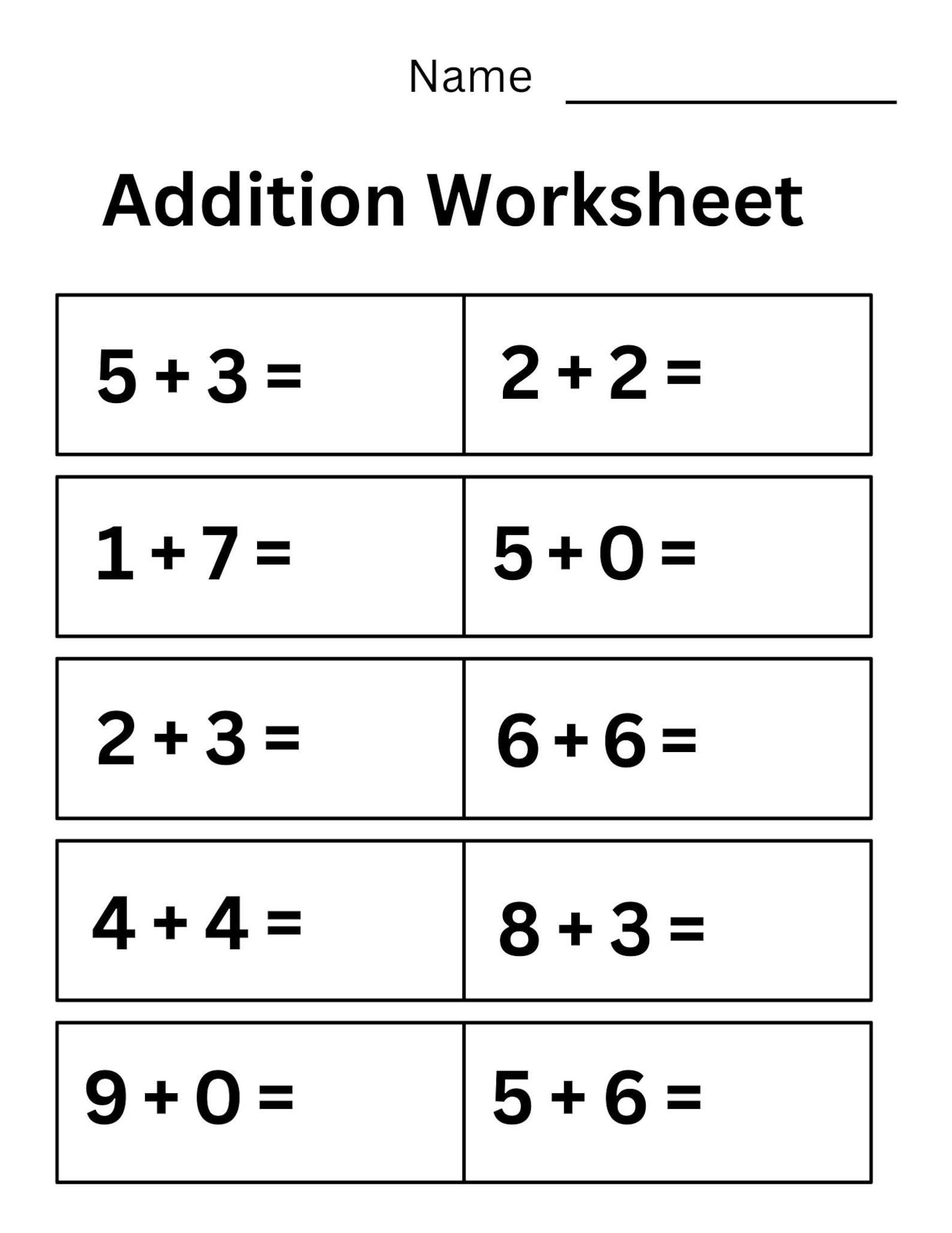 Addition Worksheets, 5 Printable Sheets for Kindergarten-1st Grade-2nd ...