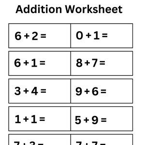 Addition Worksheets, 5 Printable Sheets for Kindergarten-1st Grade-2nd ...