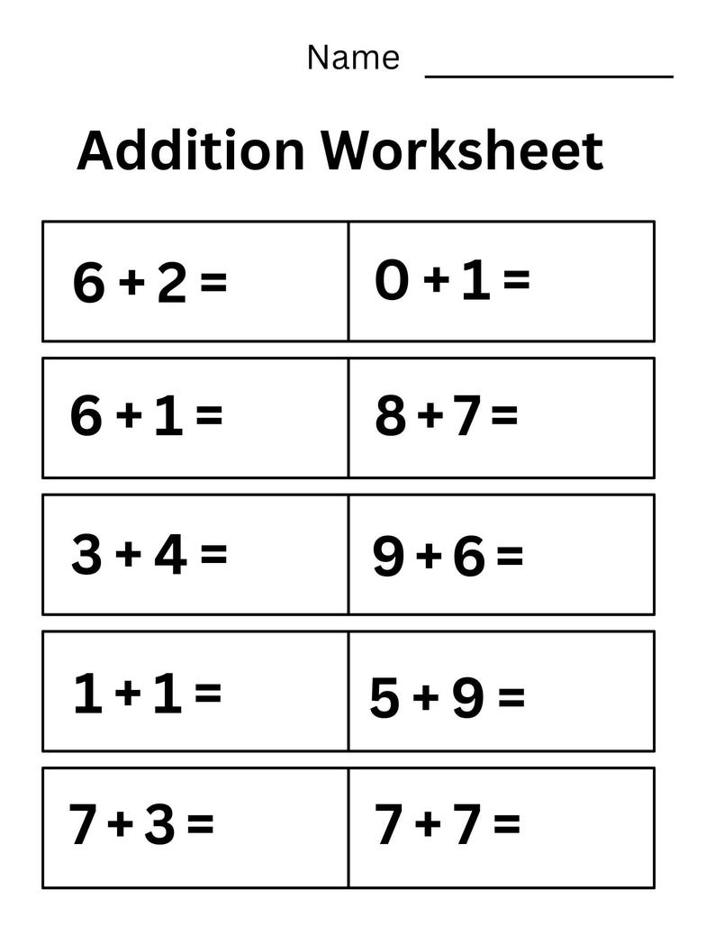 Addition Worksheets, 5 Printable Sheets for Kindergarten-1st Grade-2nd ...