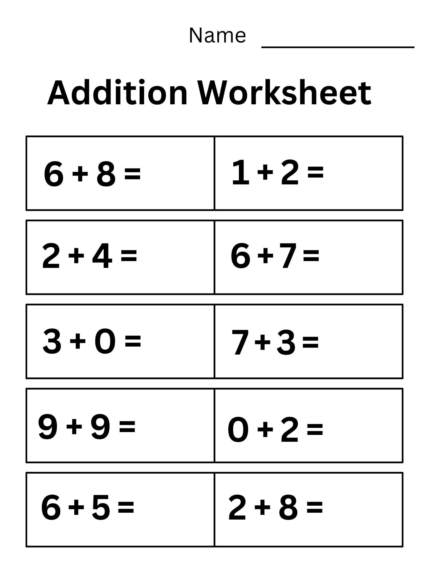 Addition Worksheets, 5 Printable Sheets for Kindergarten-1st Grade-2nd ...