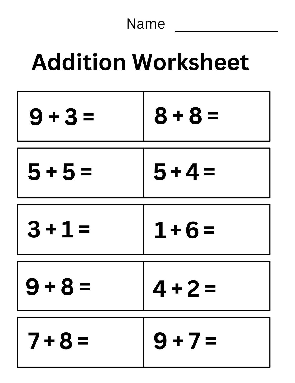 Addition Worksheets, 5 Printable Sheets for Kindergarten-1st Grade-2nd ...