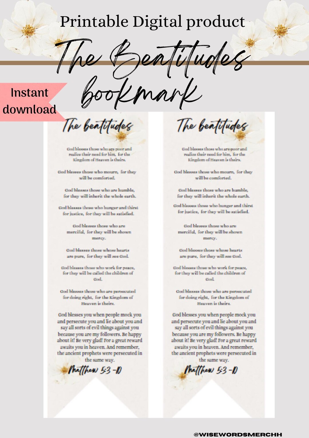 The Beatitudes Christian Digital Bookmark | Christian Digital Bookmark ...