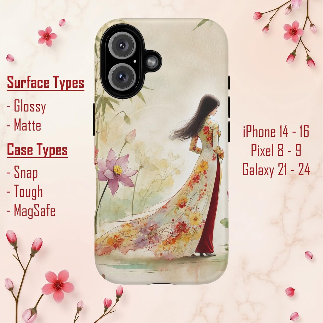Elegant Vietnamese Ao Dai Phone Case | Floral Art Design in Tough, Slim ...
