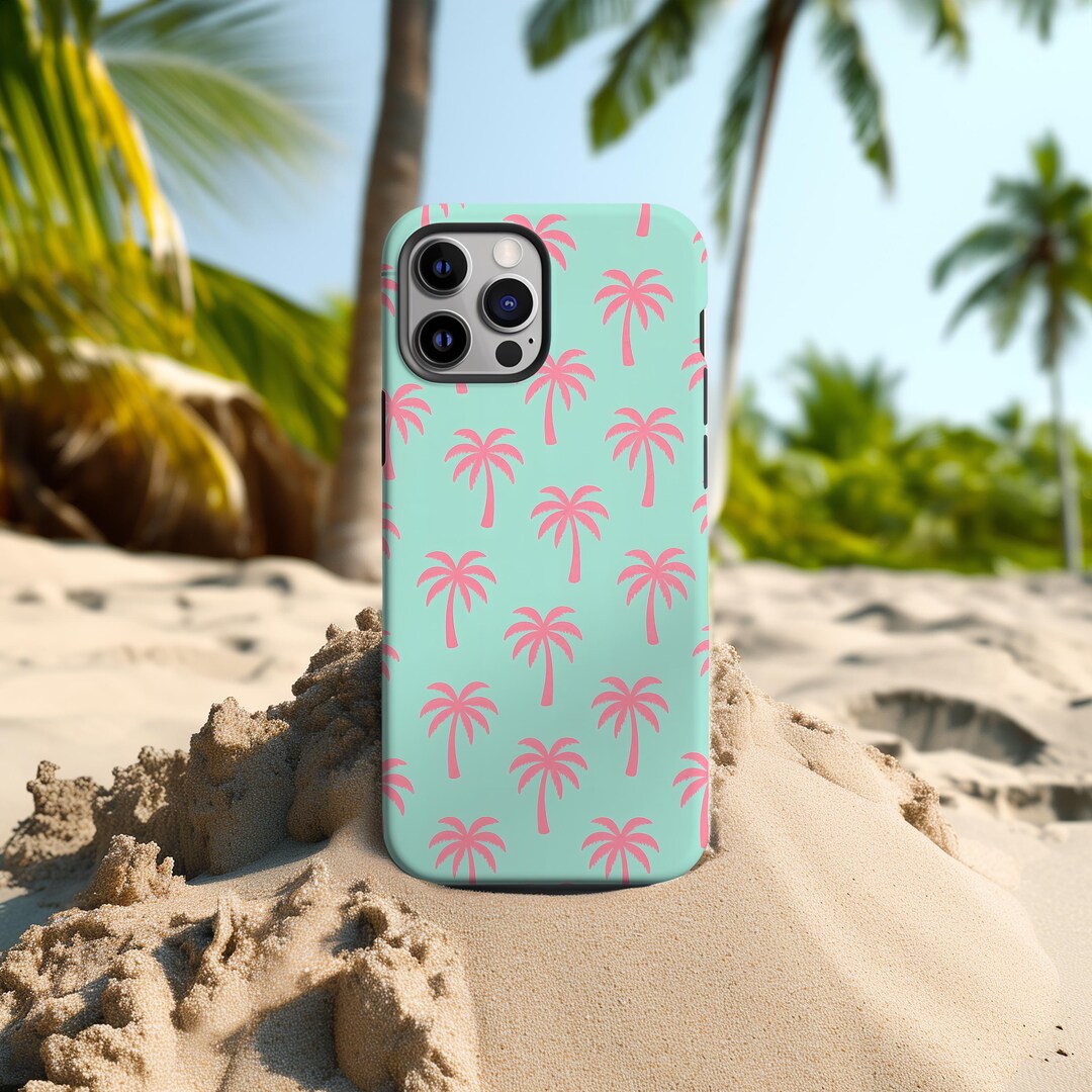 Pink Palms - Tropical Mint & Coral Palm Tree Phone Case - 3 Options for ...