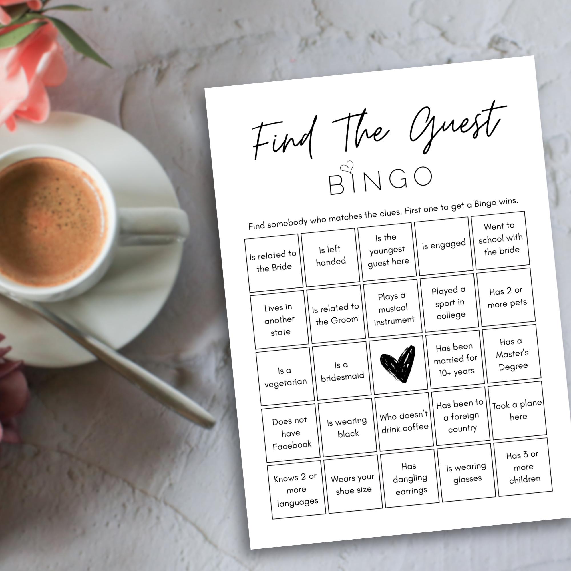 Find the Guest Bingo Game Get to Know You Bingo Game Printable Bridal ...