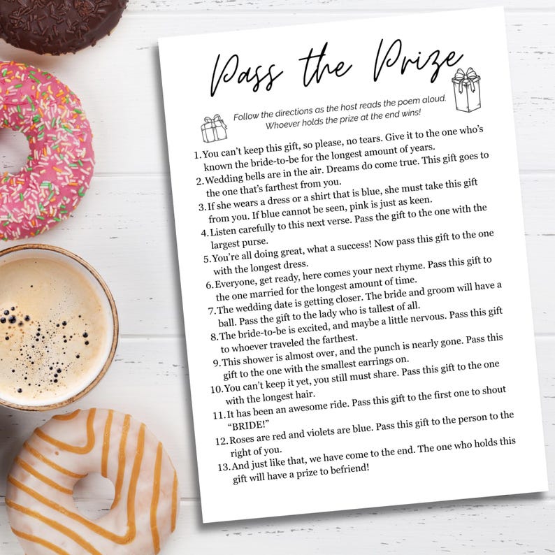Pass the Gift Game Pass the Prize Bridal Poem Game Left Right Bridal ...