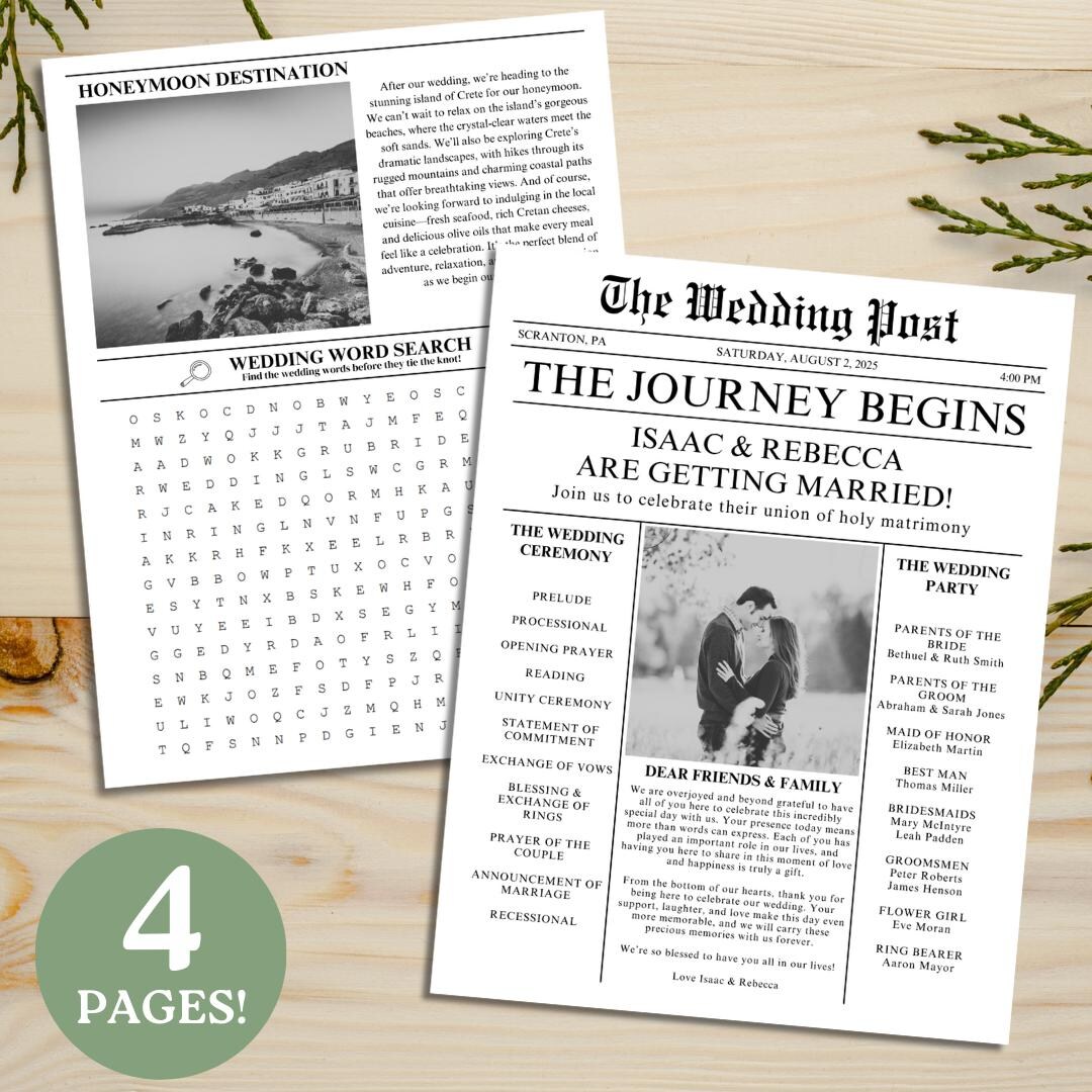 Newspaper Wedding Program Template Folded Printable Wedding Canva ...