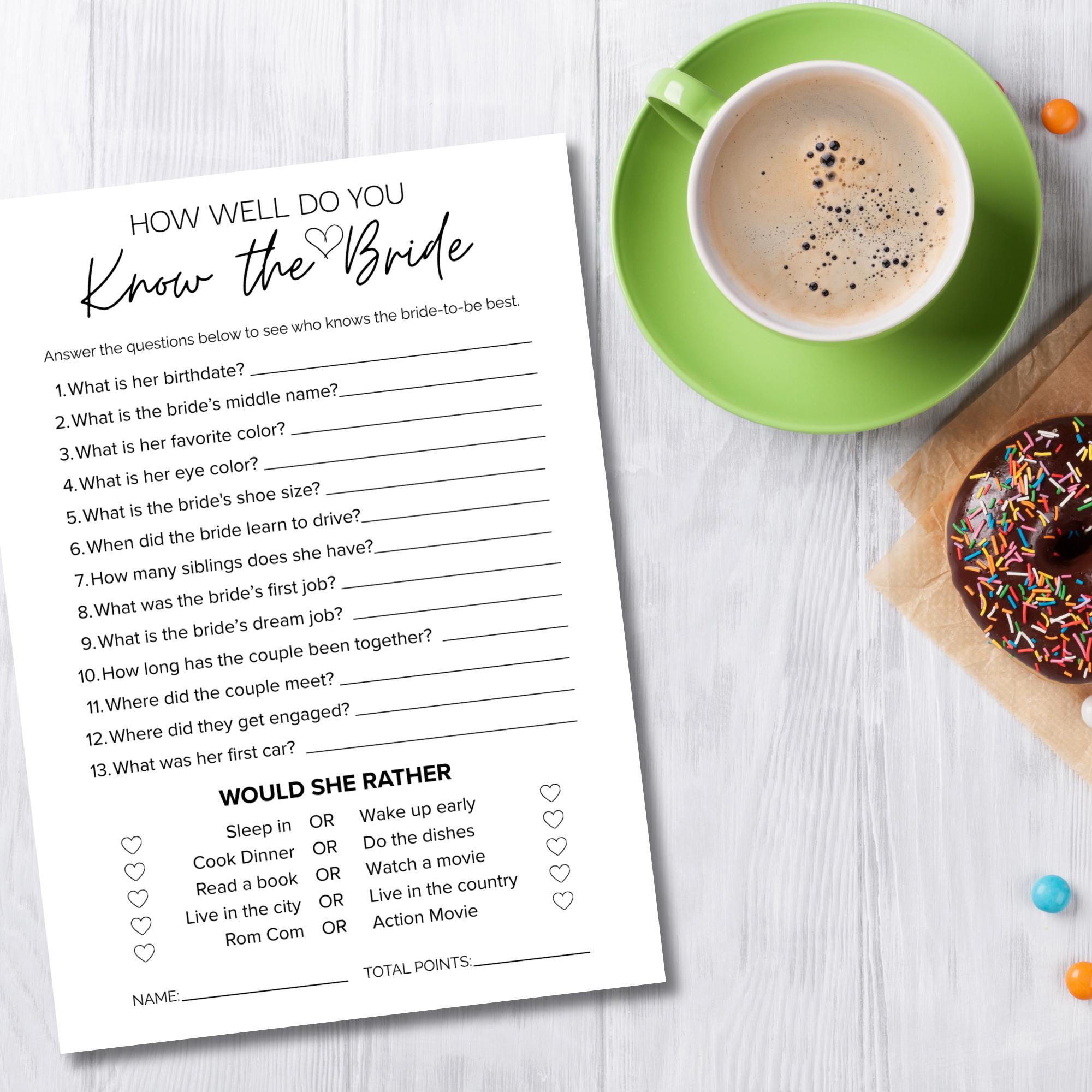 How Well Do You Know the Bride Game Bridal Shower Trivia Games Who ...